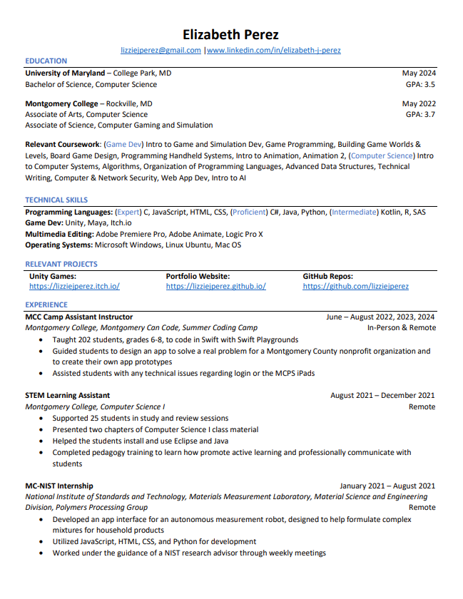 Resume - Lizzie Perez